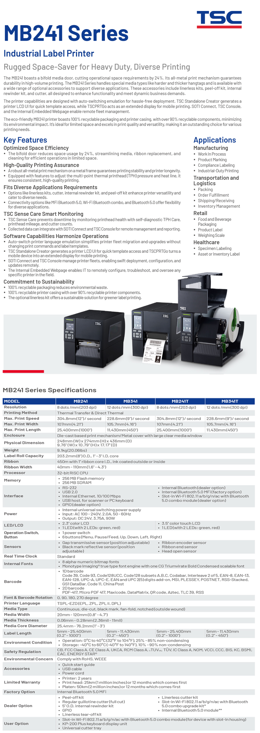 MB241T · MB341T | TSC Industrial Printer